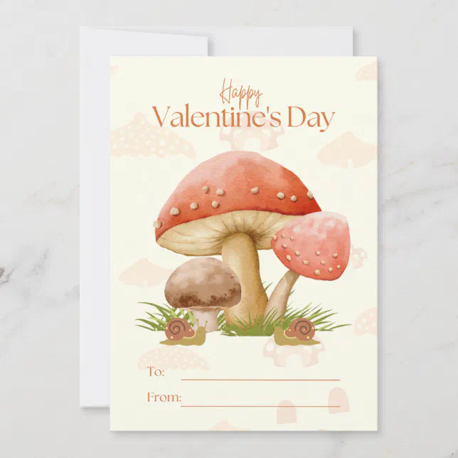 Watercolor Mushroom Classroom Boy Valentine's Day Holiday Card | Zazzle