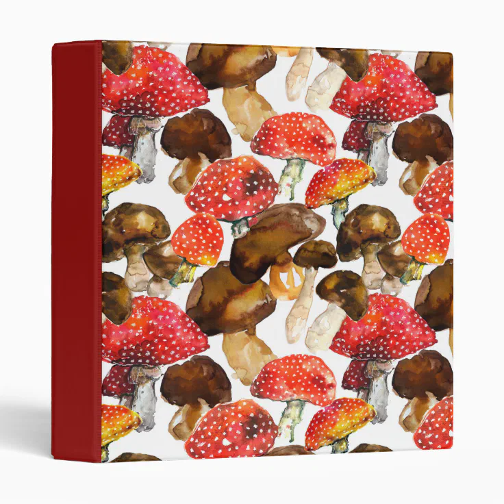 Watercolor mushrooms Cute fall pattern Binder | Zazzle