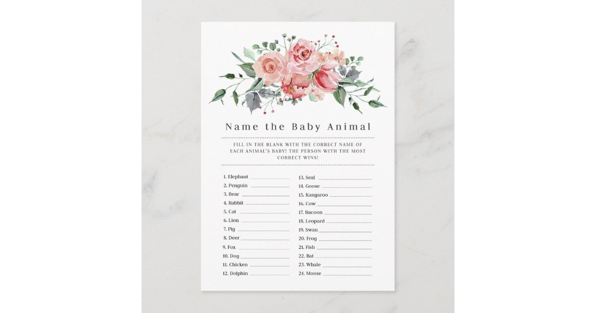 Watercolor Name the Baby Animal Shower Game Card | Zazzle.com