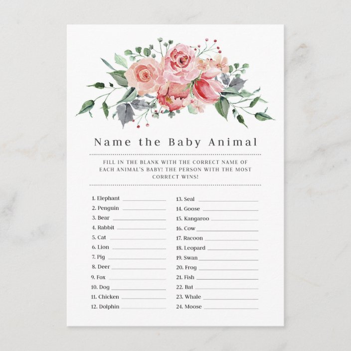 Watercolor Name the Baby Animal Shower Game Card | Zazzle.com