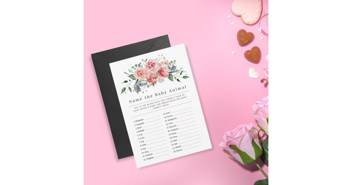 Watercolor Name the Baby Animal Shower Game Card | Zazzle