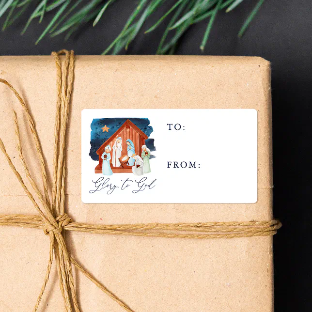 Watercolor Nativity Scene To From Label | Zazzle