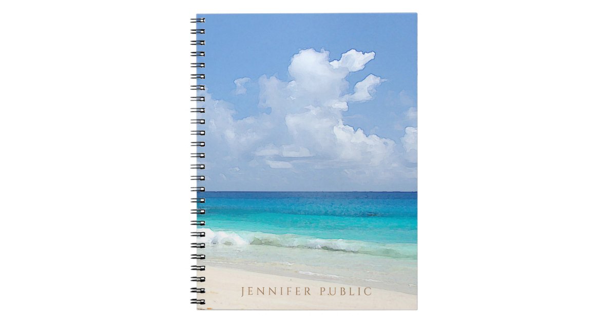 Watercolor Nature Seascape Waves Elegant Template Notebook | Zazzle