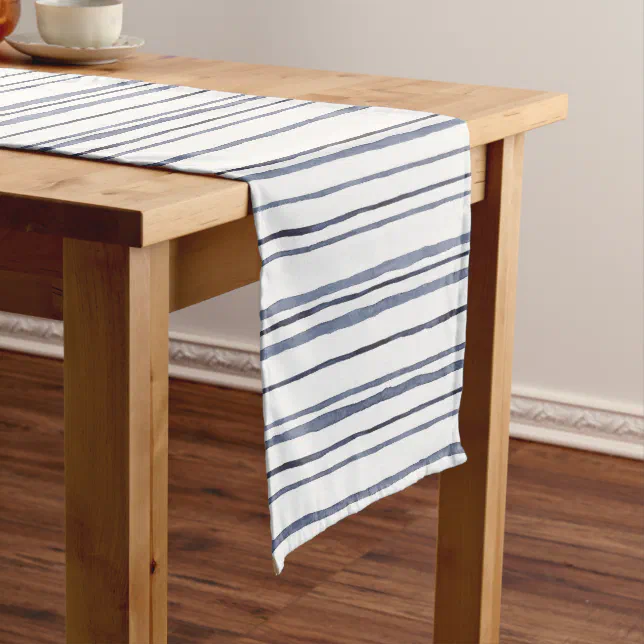 Watercolor Nautical Blue Wavy Stripes Table Runner | Zazzle