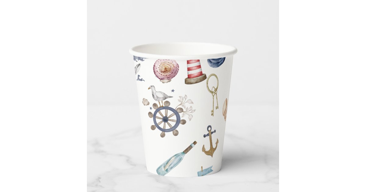Watercolor Nautical Elements Sailor Paper Cups | Zazzle