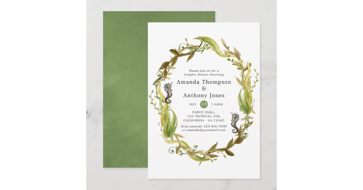 Watercolor Nautical Seaweed Wedding Couples Shower Invitation | Zazzle