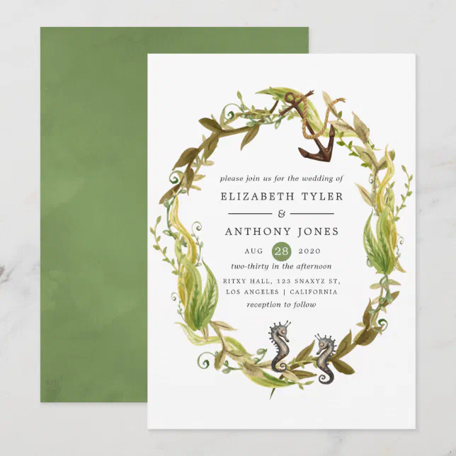 Watercolor Nautical Seaweed Wedding Invitation | Zazzle