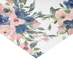 Watercolor Navy and Blush Floral Tissue Paper | Zazzle