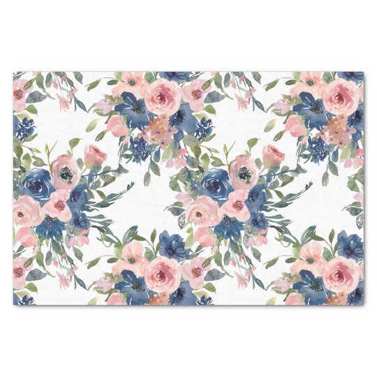 Watercolor Navy and Blush Floral Tissue Paper | Zazzle.com