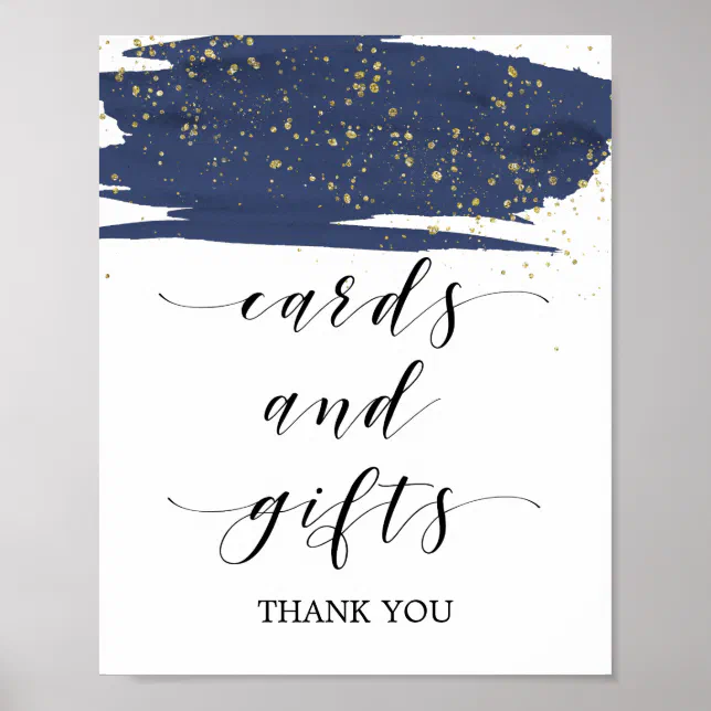 Watercolor Navy and Gold Sparkle Cards & Gifts Poster | Zazzle