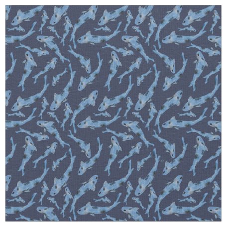 Blue and White Koi Fish Indigo Intricate Fabric | Zazzle