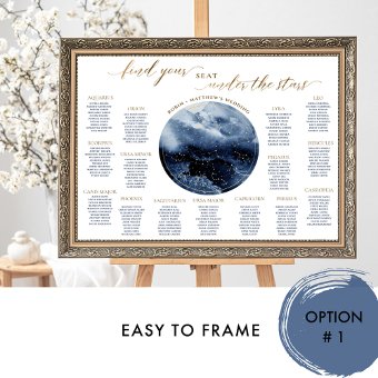 Watercolor Navy Celestial Table Seating Chart Sign | Zazzle