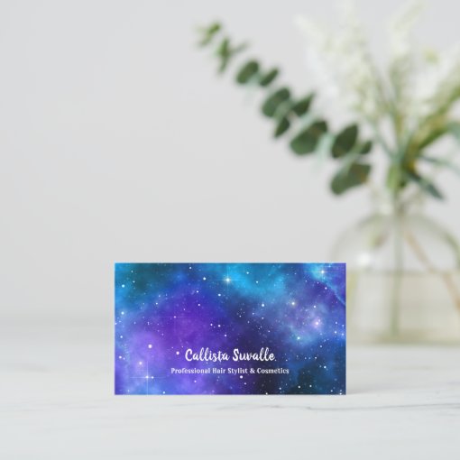 Watercolor Nebula Blue and Purple Galaxy Template Business Card | Zazzle