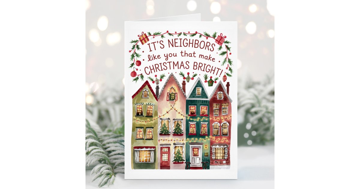Watercolor Neighborhood Neighbor Christmas Card | Zazzle