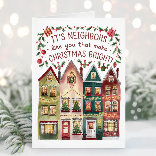 Watercolor Neighborhood Neighbor Christmas Card | Zazzle