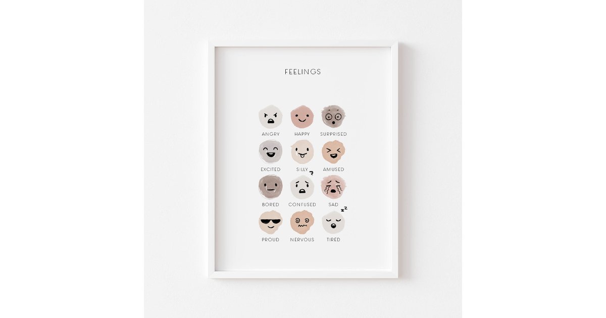 Watercolor neutral feelings chart | Zazzle