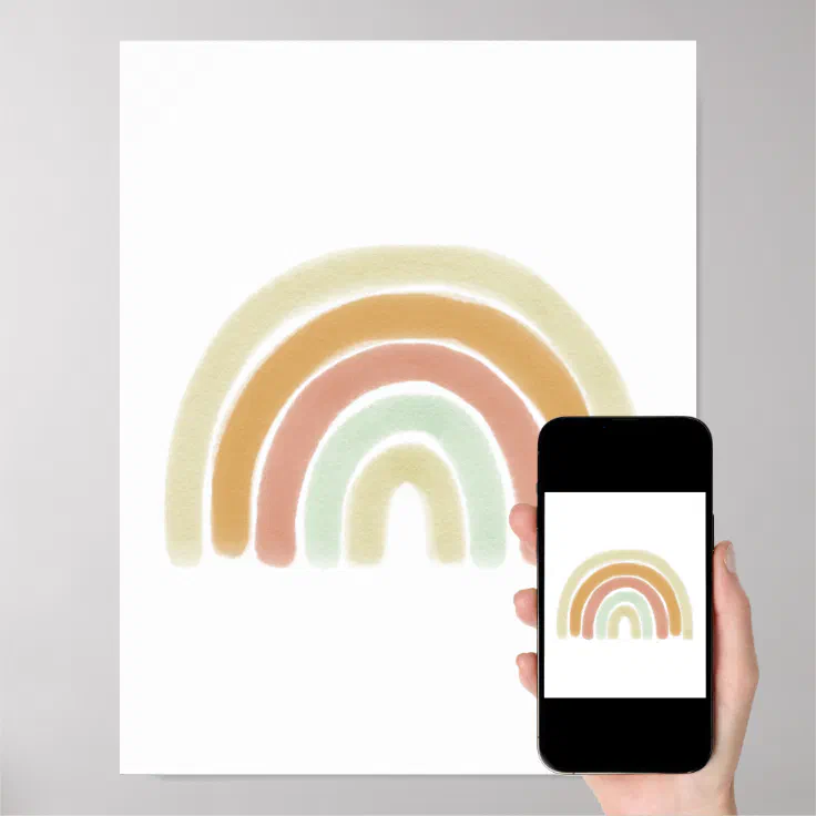 Watercolor Neutral Rainbow Print Poster | Zazzle