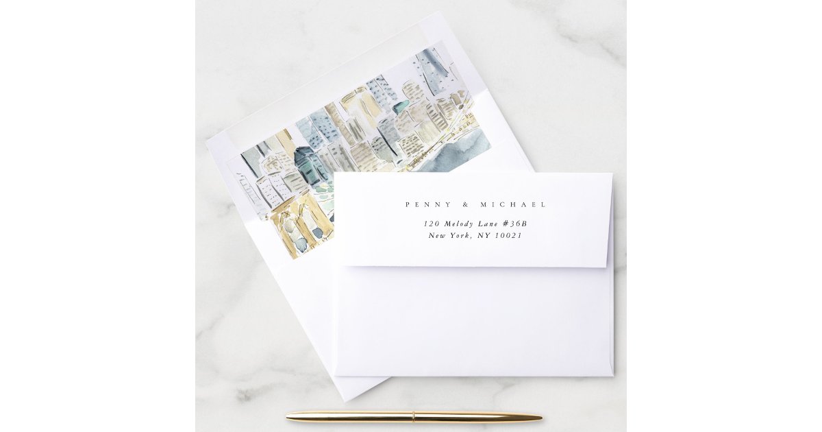 Watercolor New York City Skyline Return Address Envelope | Zazzle