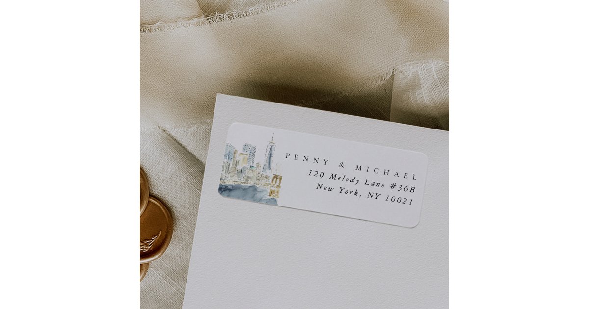 Watercolor New York City Skyline Return Address Label | Zazzle