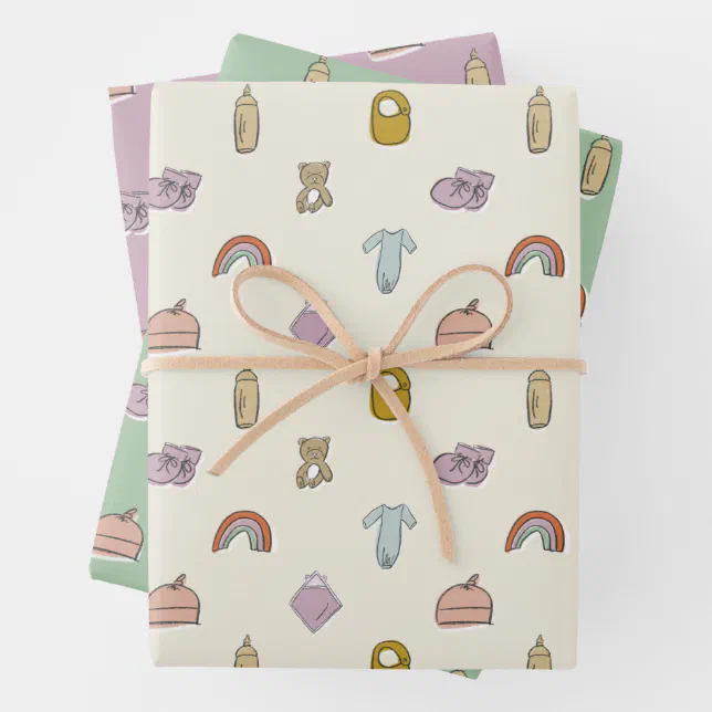 Watercolor Newborn Illustrations Baby Shower Wrapping Paper Sheets | Zazzle