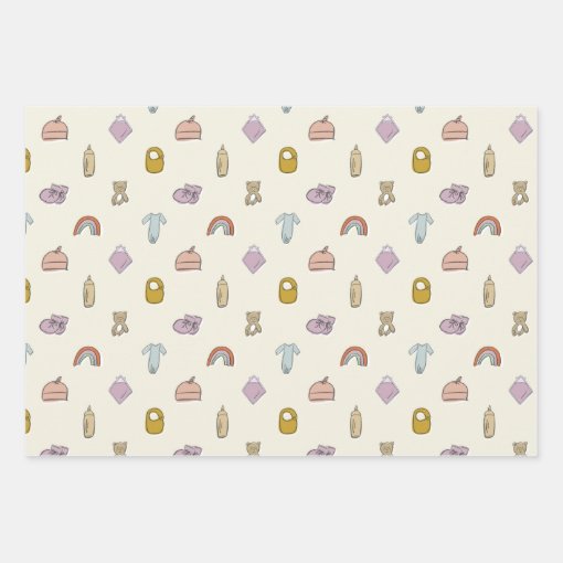 Watercolor Newborn Illustrations Baby Shower Wrapping Paper Sheets | Zazzle
