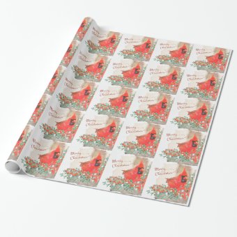 Watercolor Northern Cardinal Christmas Design Wrapping Paper | Zazzle