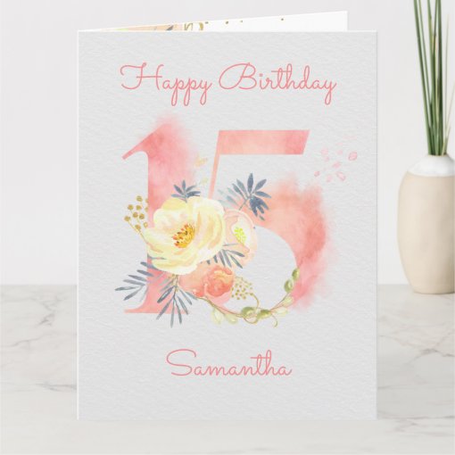 Watercolor Number 15 Personalized 15th Birthday Card | Zazzle