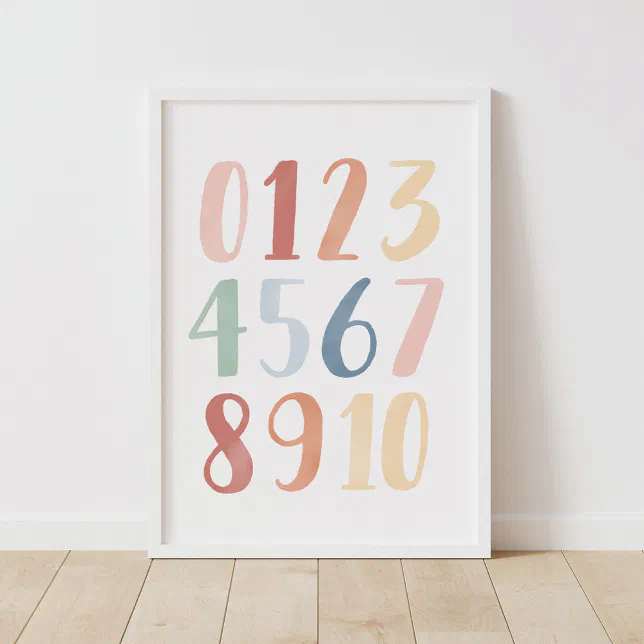 Watercolor Numbers through 10 Classroom Poster | Zazzle