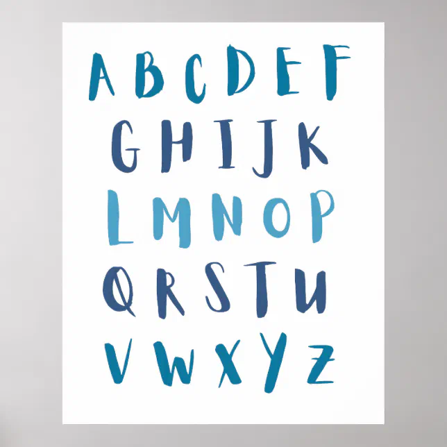 Watercolor Nursery Alphabet Blue ABCs Kids Poster | Zazzle