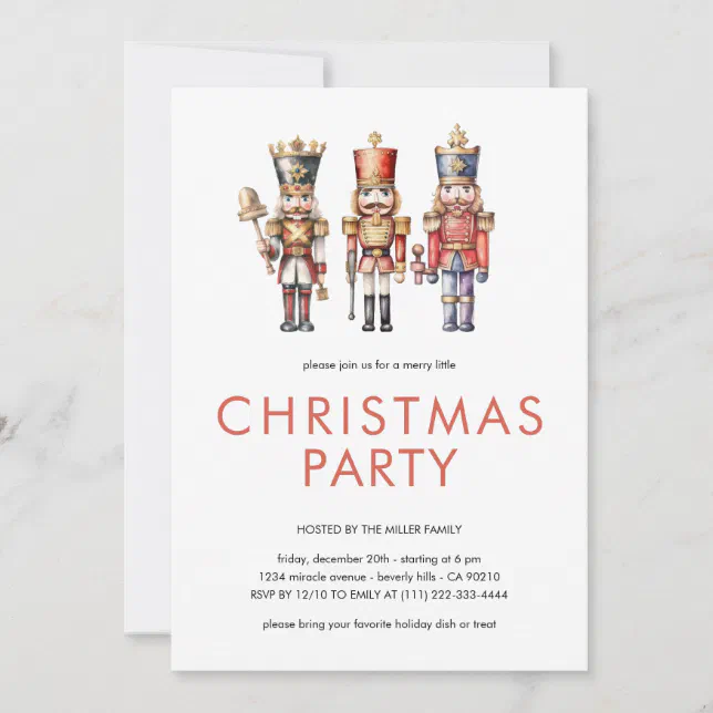 Watercolor Nutcracker Minimal Christmas Party Invitation | Zazzle