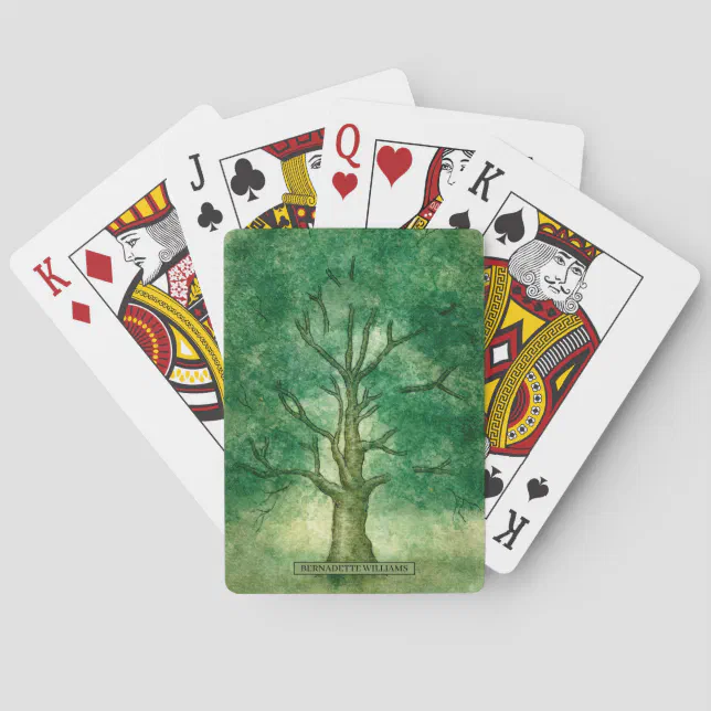 Watercolor Oak Tree Illustration Playing Cards | Zazzle