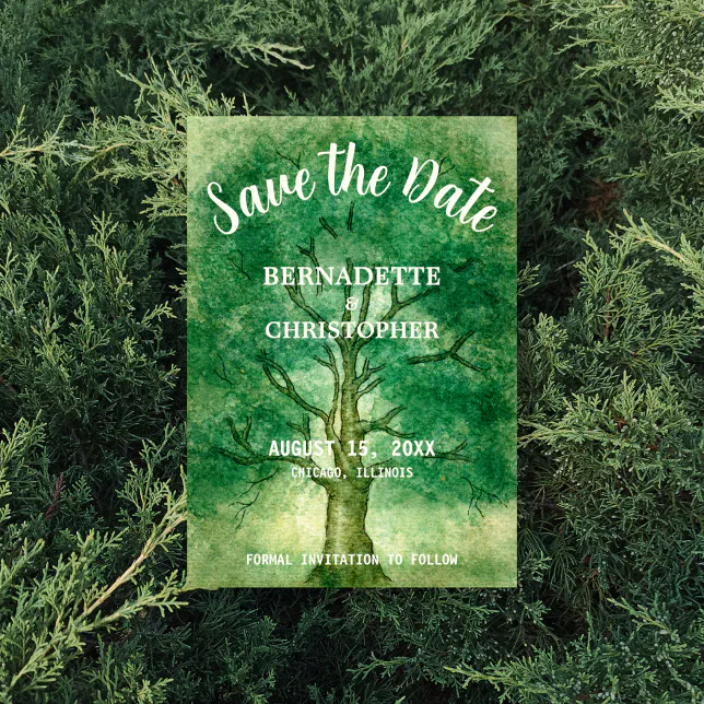 Watercolor Oak Tree Retro Rustic Forest Wedding Save The Date | Zazzle