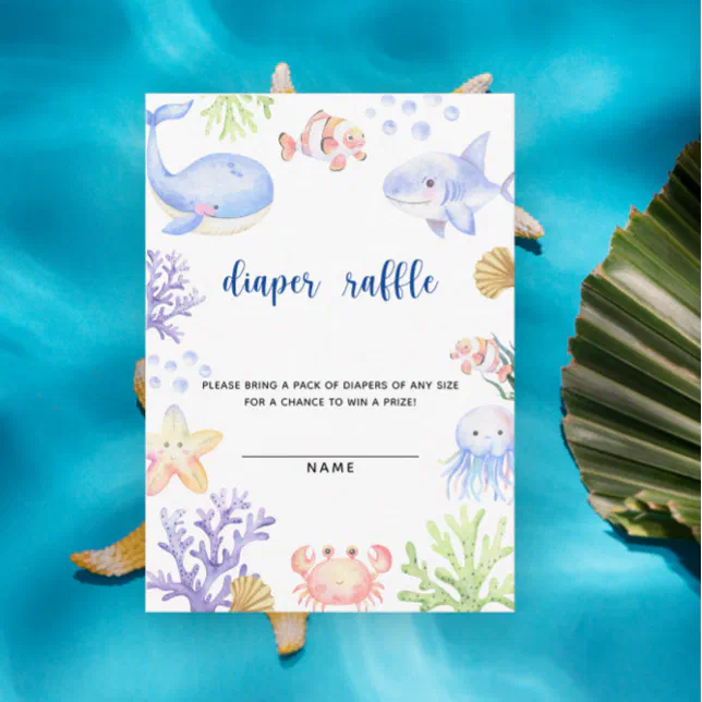 Watercolor ocean animal - diaper raffle enclosure card | Zazzle