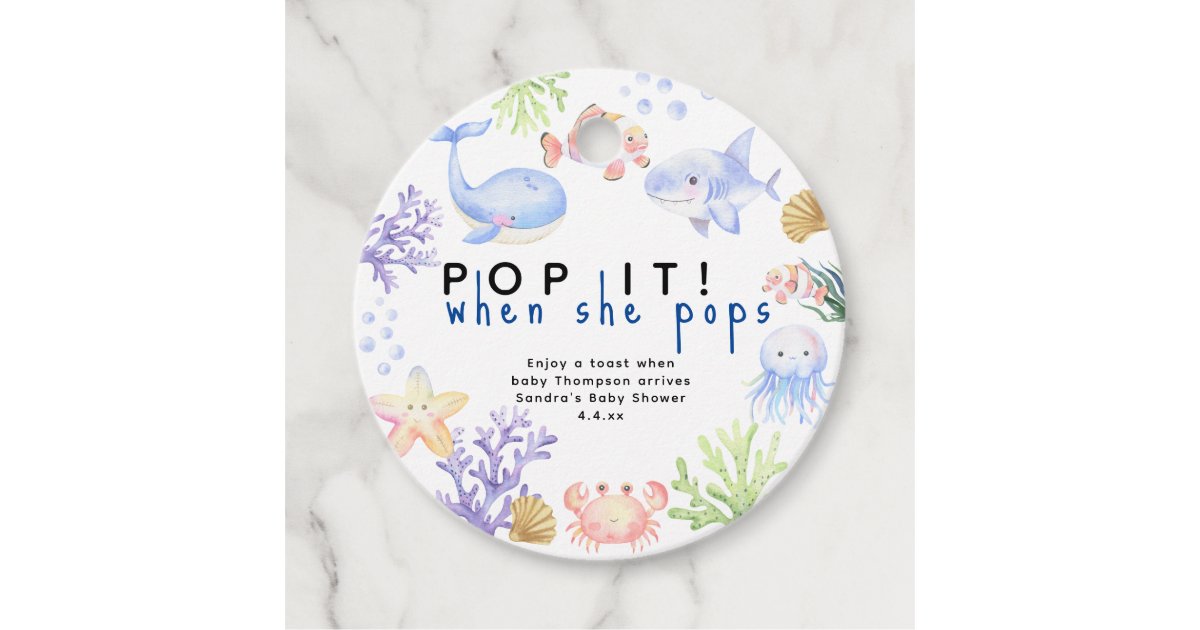 Watercolor ocean animals - pop it! when she pops favor tags | Zazzle
