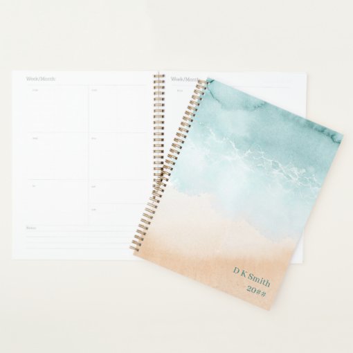 Watercolor Ocean Beach Personalized Planner | Zazzle