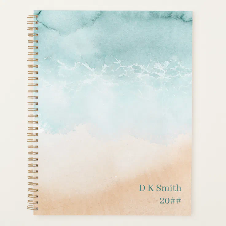 Watercolor Ocean Beach Personalized Planner | Zazzle