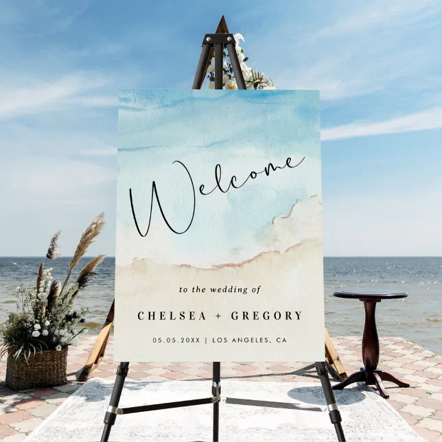 Watercolor Ocean Beach Summer Wedding Welcome Sign | Zazzle