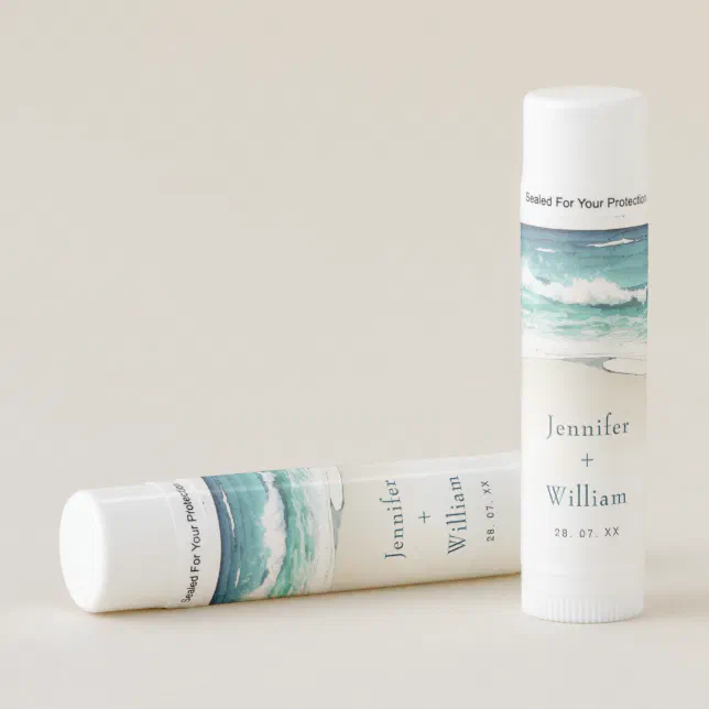 Watercolor Ocean Beach Wedding favor Lip Balm | Zazzle