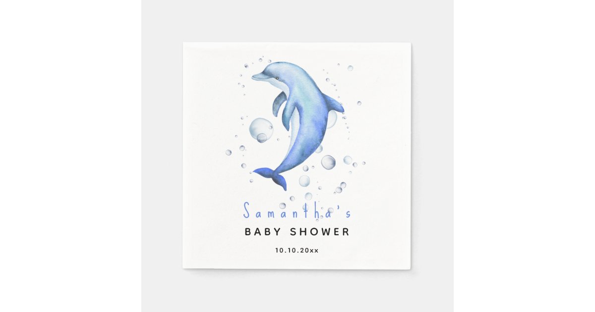 Watercolor ocean dolphin baby shower napkins | Zazzle