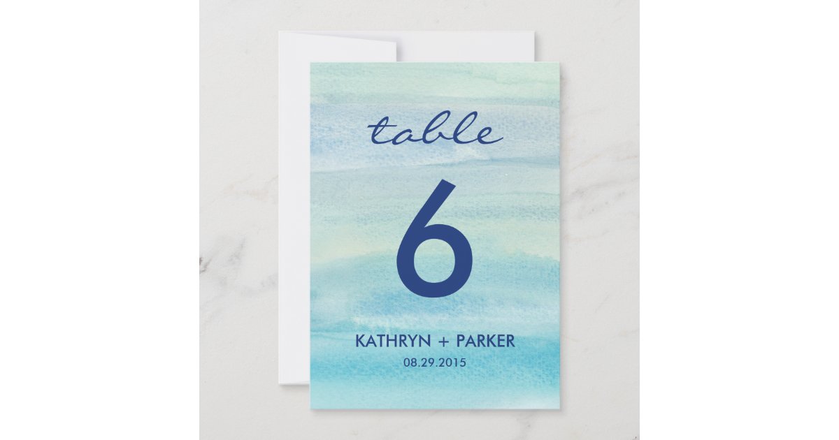 Watercolor Ocean Double-Sided Table Number Card | Zazzle