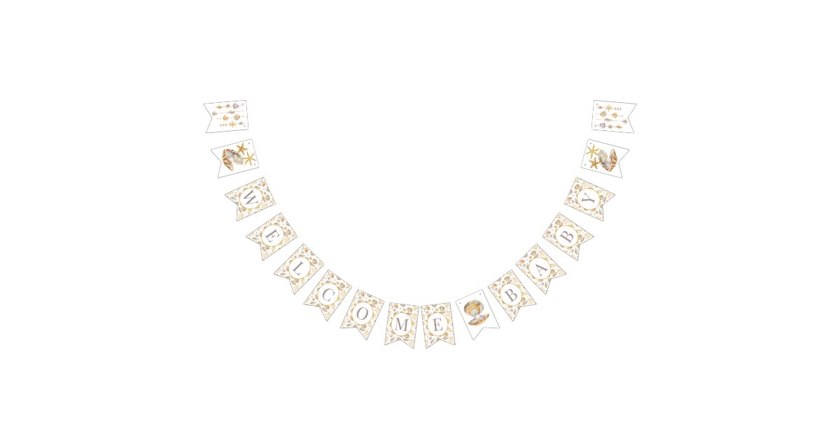 Watercolor Ocean Little Pearl Baby Shower Bunting Flags | Zazzle