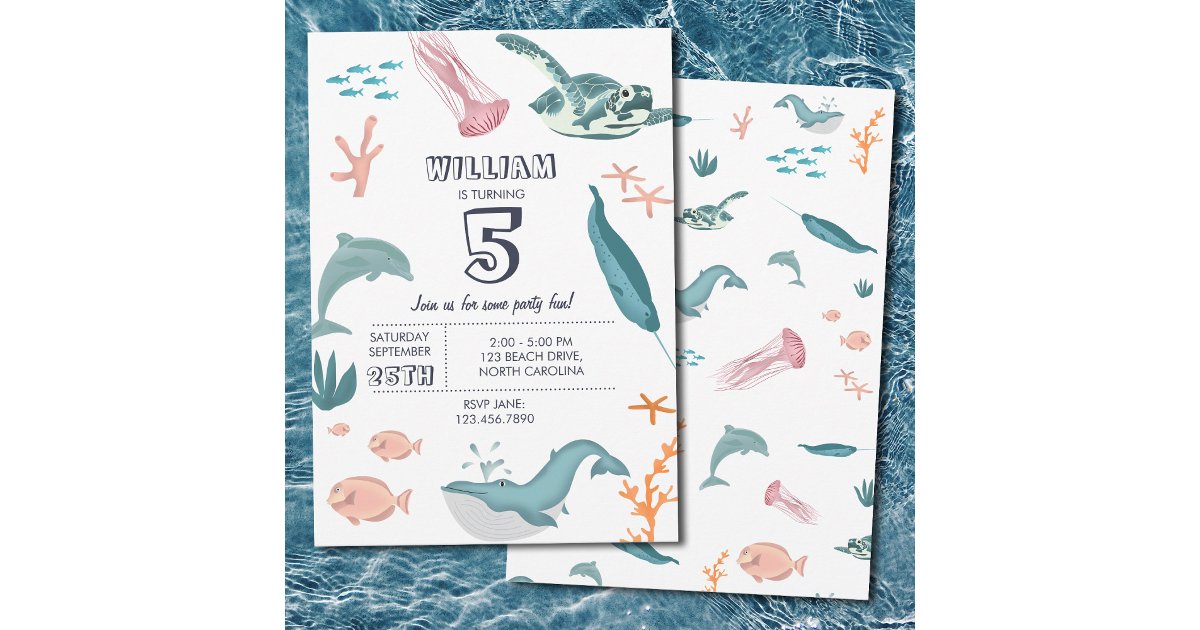 Watercolor Ocean Sea Animals Birthday Party Invitation | Zazzle