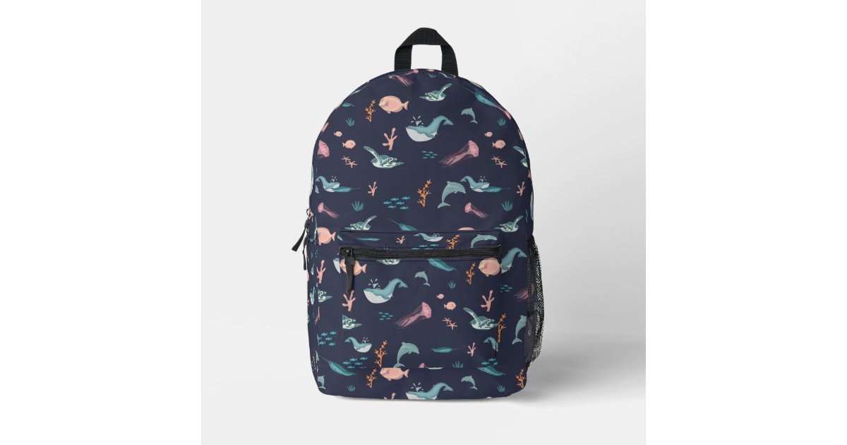 Watercolor Ocean Sea Animals Blue Pattern Printed Backpack | Zazzle