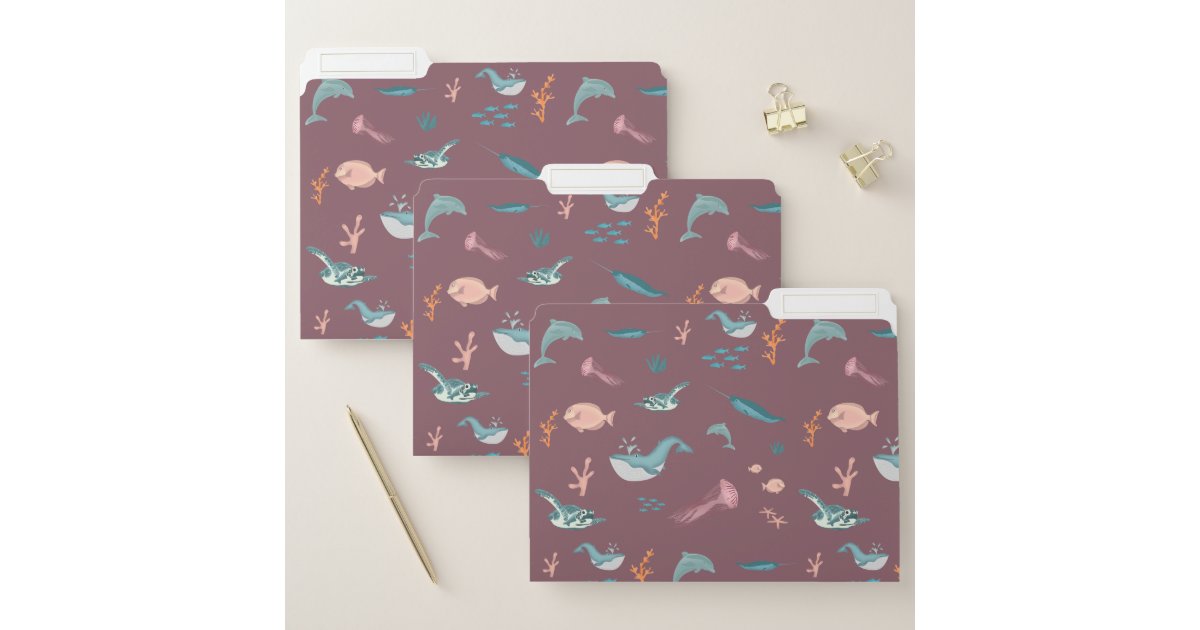 Watercolor Ocean Sea Animals Blush Pink Pattern File Folder | Zazzle