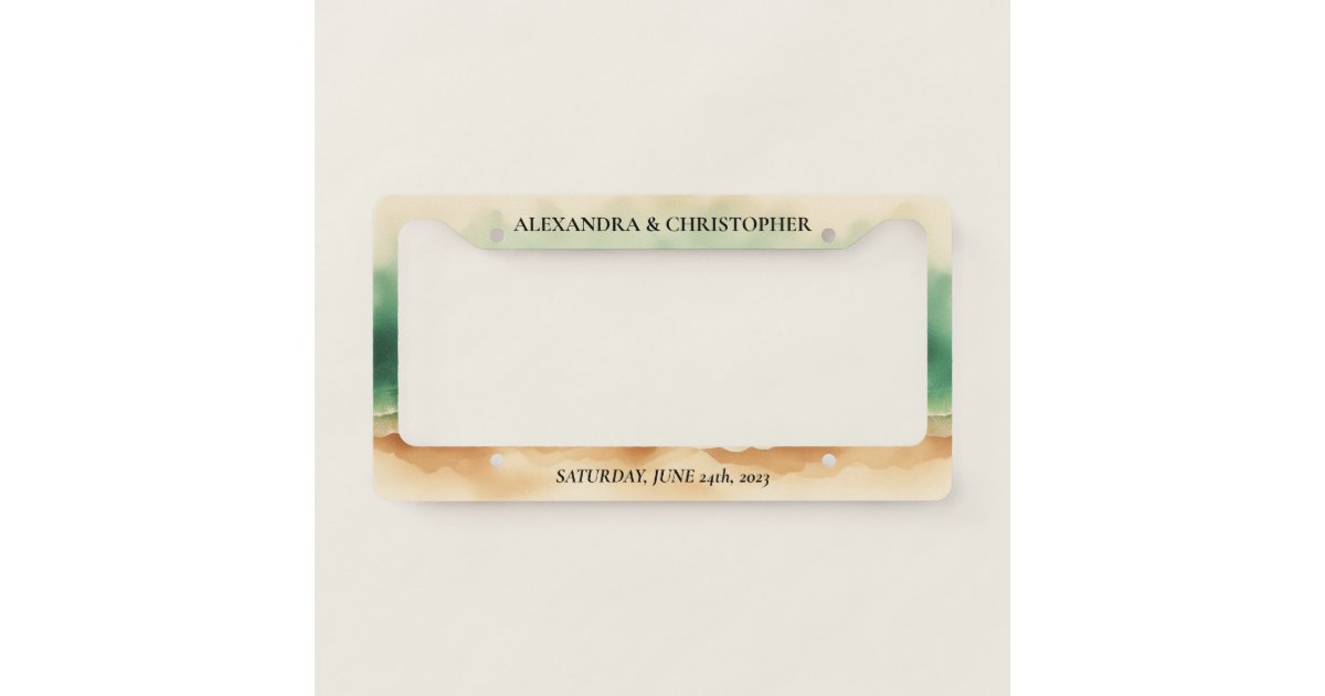 Watercolor Ocean Sea Beach Elegant Sun License Plate Frame | Zazzle