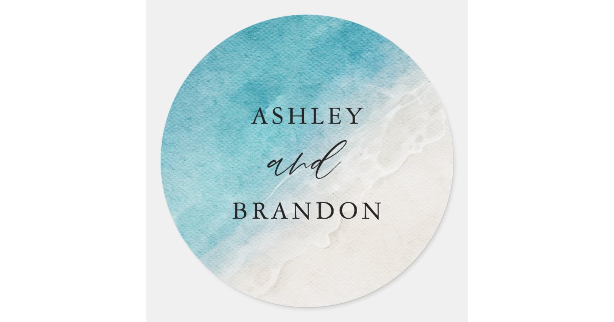 Watercolor Ocean Summer Blue Beach Wedding Classic Round Sticker | Zazzle