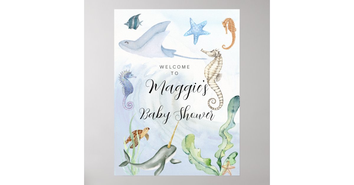watercolor ocean theme baby shower sign | Zazzle