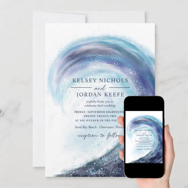 Watercolor Ocean Wave | Wedding Invitation | Zazzle