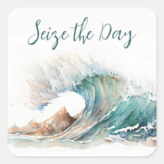 Watercolor Ocean Wave With Quote Square Sticker | Zazzle