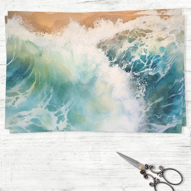 Watercolor Ocean Waves Beach Decoupage Tissue Paper | Zazzle